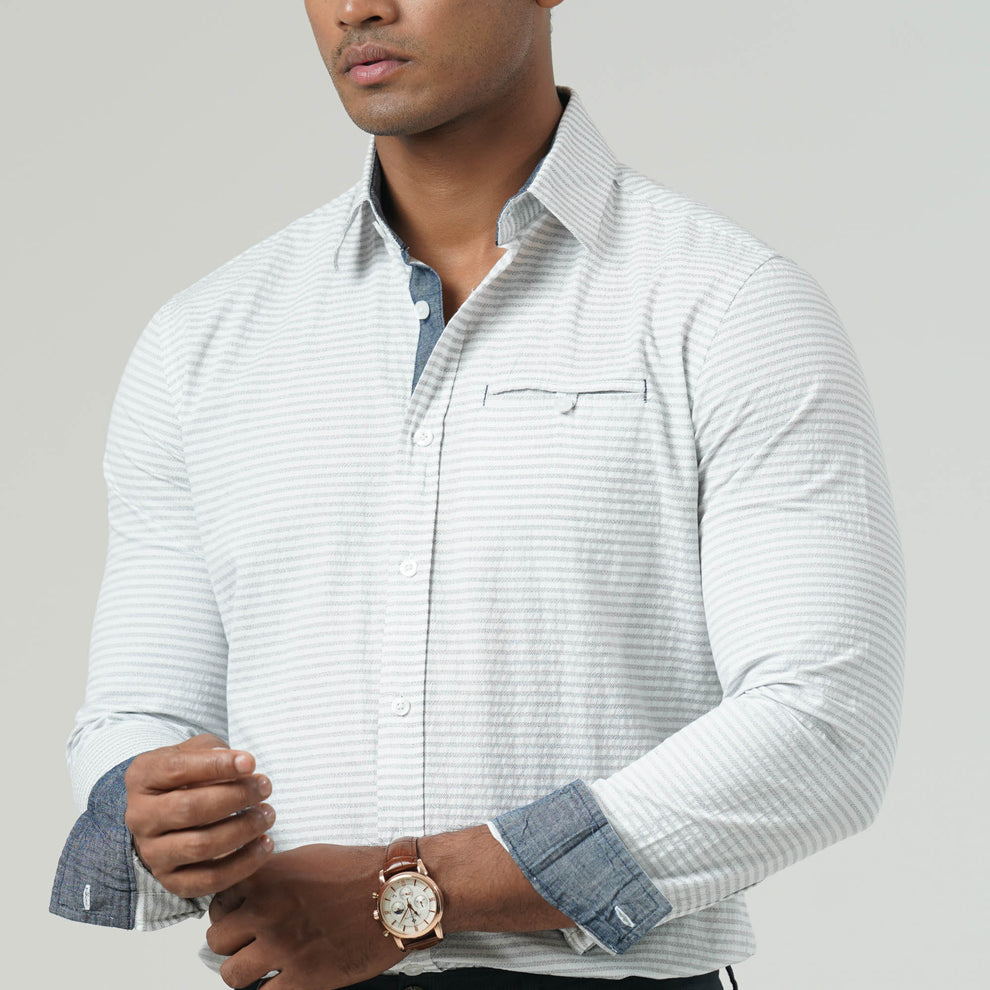 Mens White Black Striped Shirt – TwelveBd
