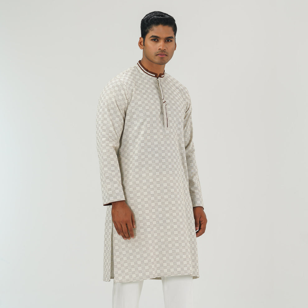 Mens Cream Slim Fit Panjabi – TwelveBd