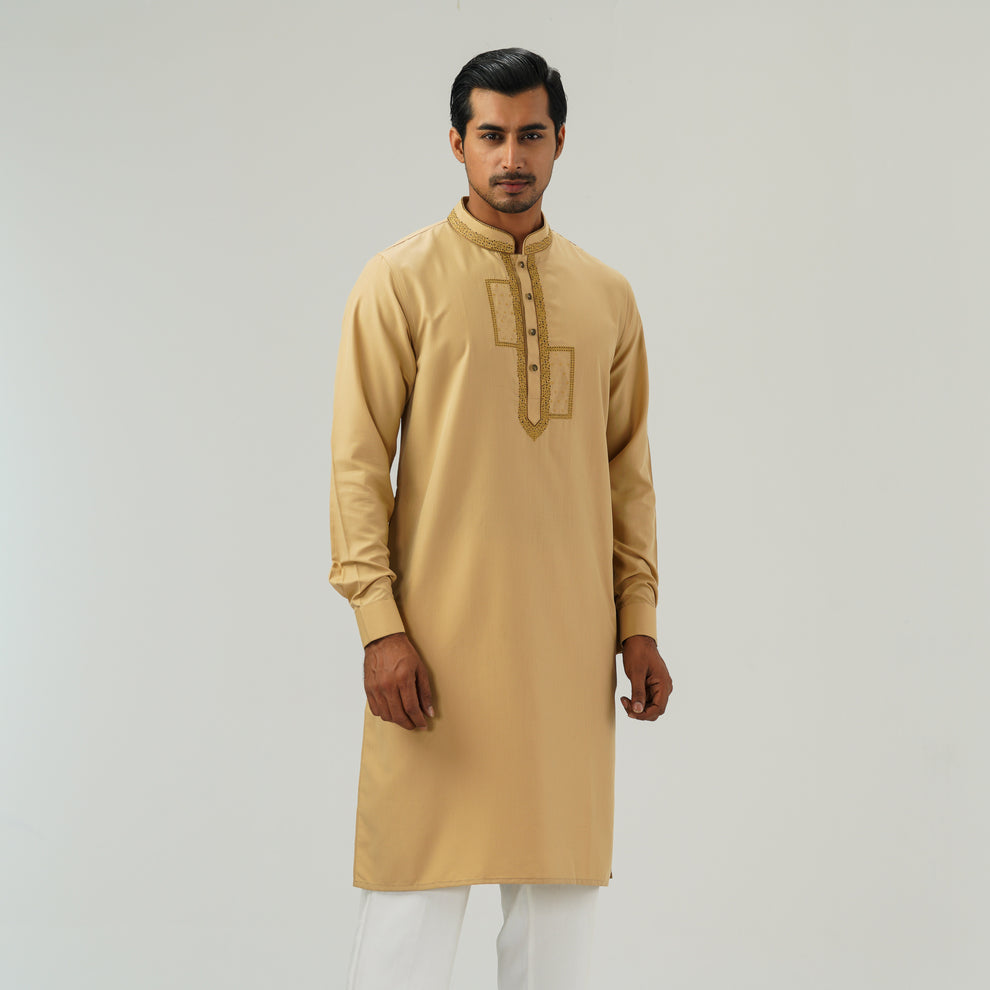 Mens Deep Beige Embroidery Panjabi – TwelveBd