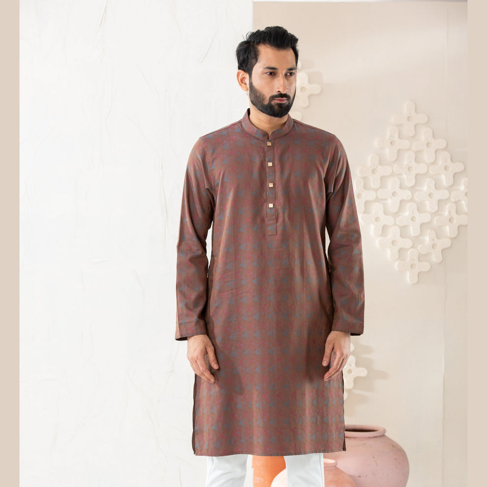 Mens Coffee Jacquard Panjabi – TwelveBd