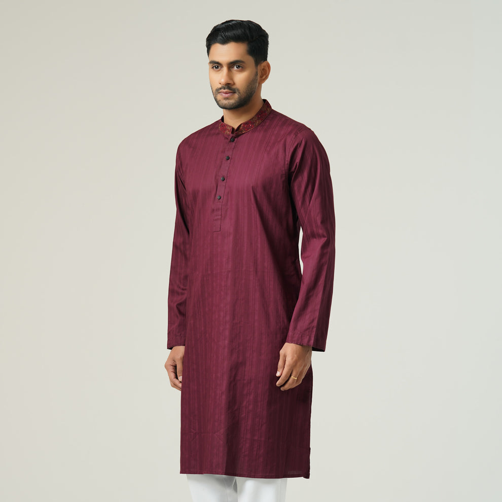 Mens Maroon Embroidered Panjabi – TwelveBd