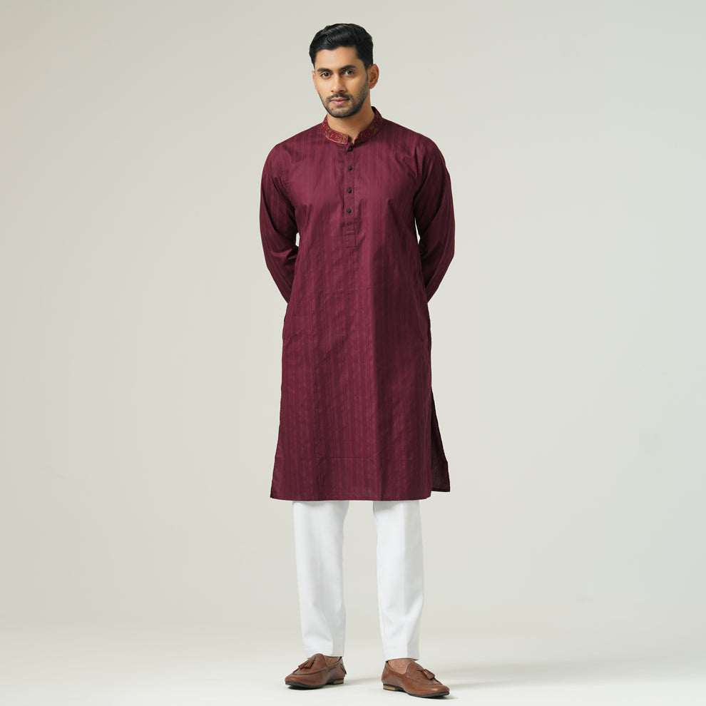 Mens Maroon Embroidered Panjabi – TwelveBd