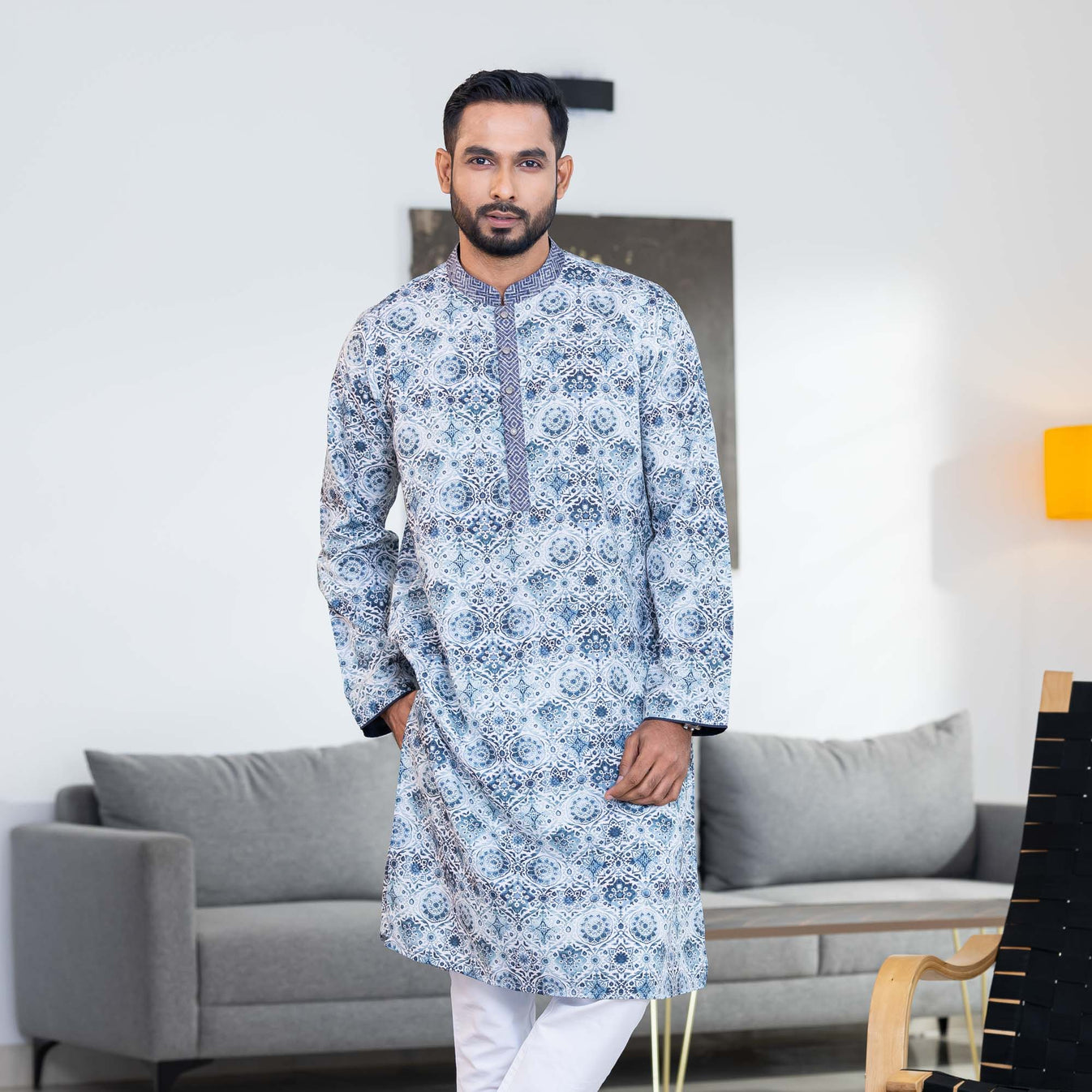 Mens Greish Blue Panjabi – TwelveBd