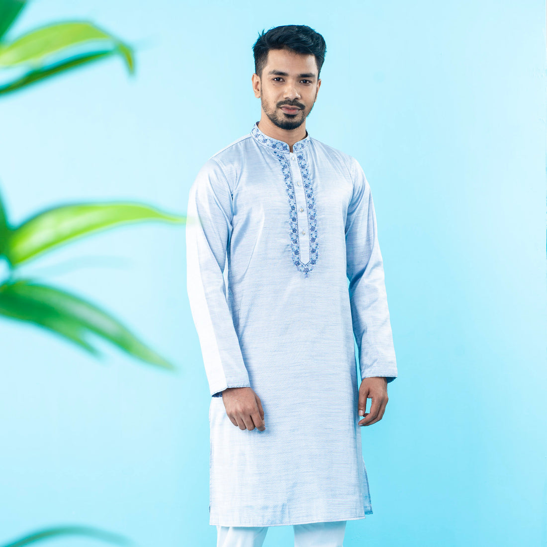 Mens Karchupi Panjabi- Silver – TwelveBd